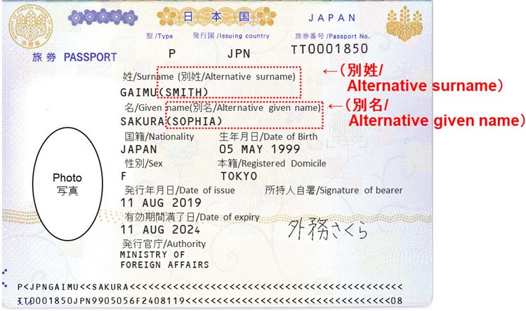 SYSTEM TO INDICATE ALTERNATIVE SURNAME AND OR ALTERNATIVE GIVEN NAME ON 